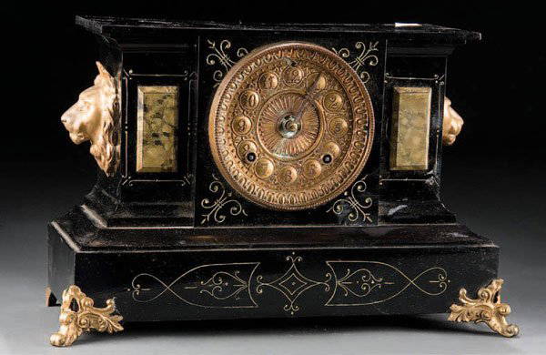 An Ansonia Mantle Clock Circa 1900 With Lions Hea