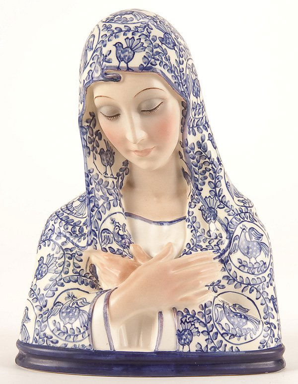 788: A LARGE HAND PAINTED LENCI BUST OF THE MADONNA