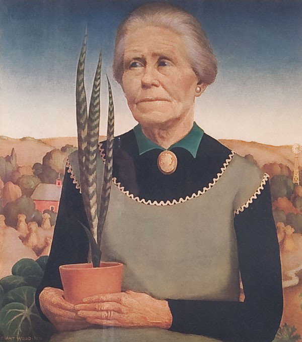 1452: GRANT WOOD WOMAN WITH PLANT GELATONE