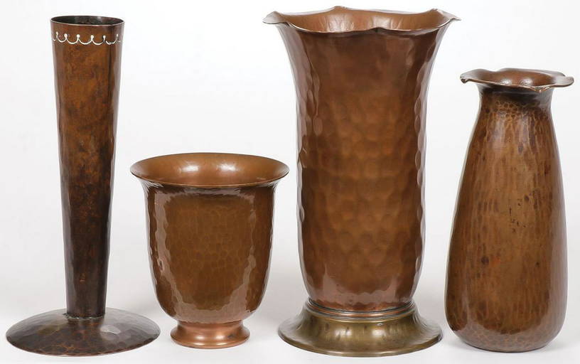 Four Roycroft Copper Vases