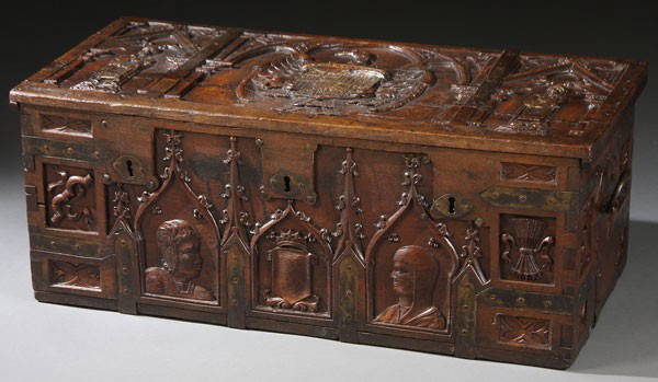 Continental Gothic Revival Carved Walnut Casket