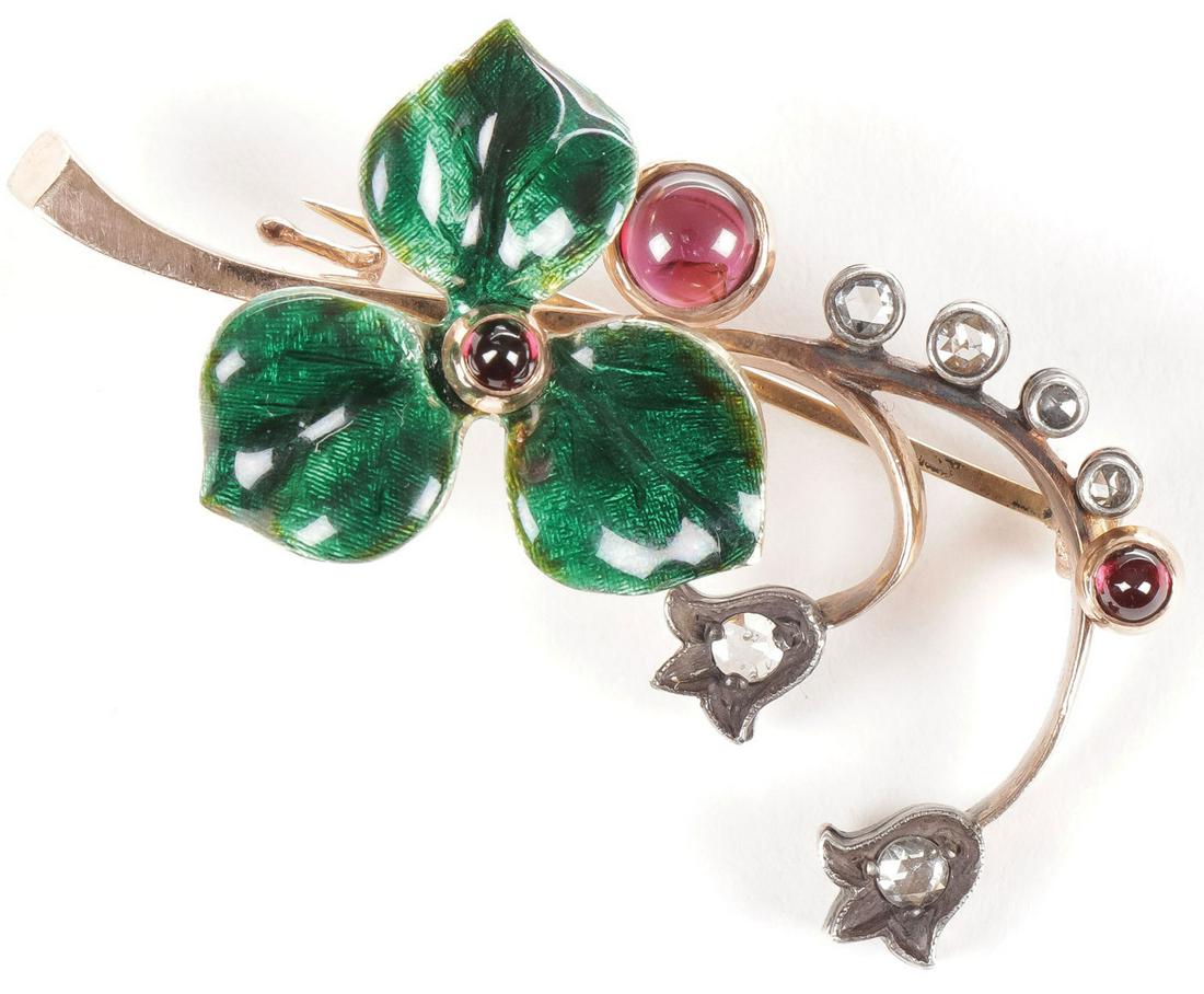 Fabergé Gold, Enamel & Diamond Brooch