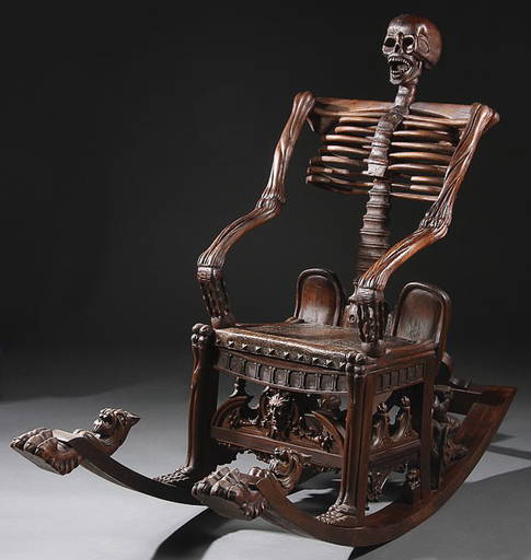 Russian Style Carved Wood Skeleton Rocking Chair