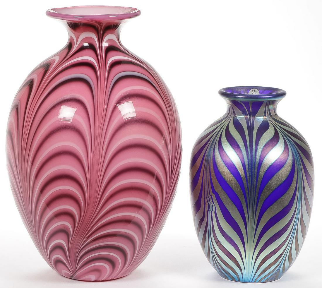 Pr Nice Dave 'fetty' Fenton Pulled Feather Vases Auction