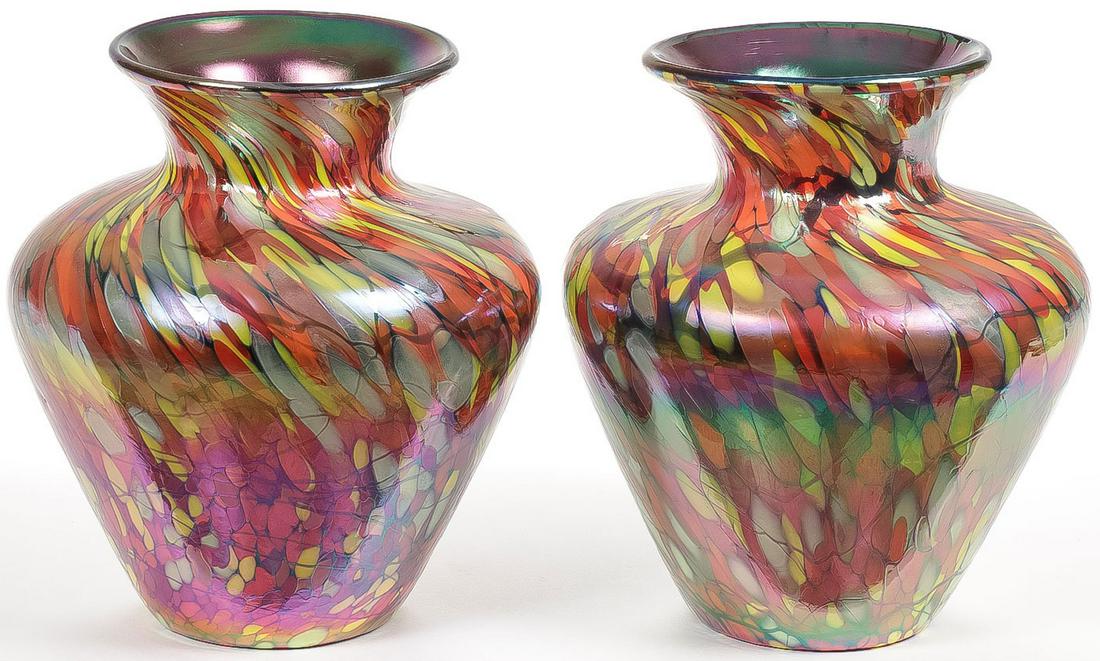Pair Dave 'fetty' Fenton Art Glass Vases Auction