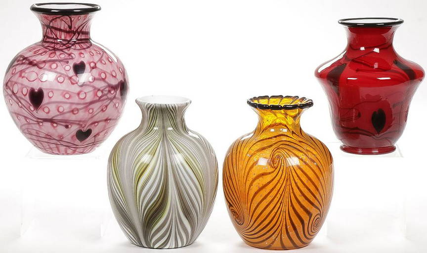 Four Dave 'fetty' Fenton Art Glass Vases