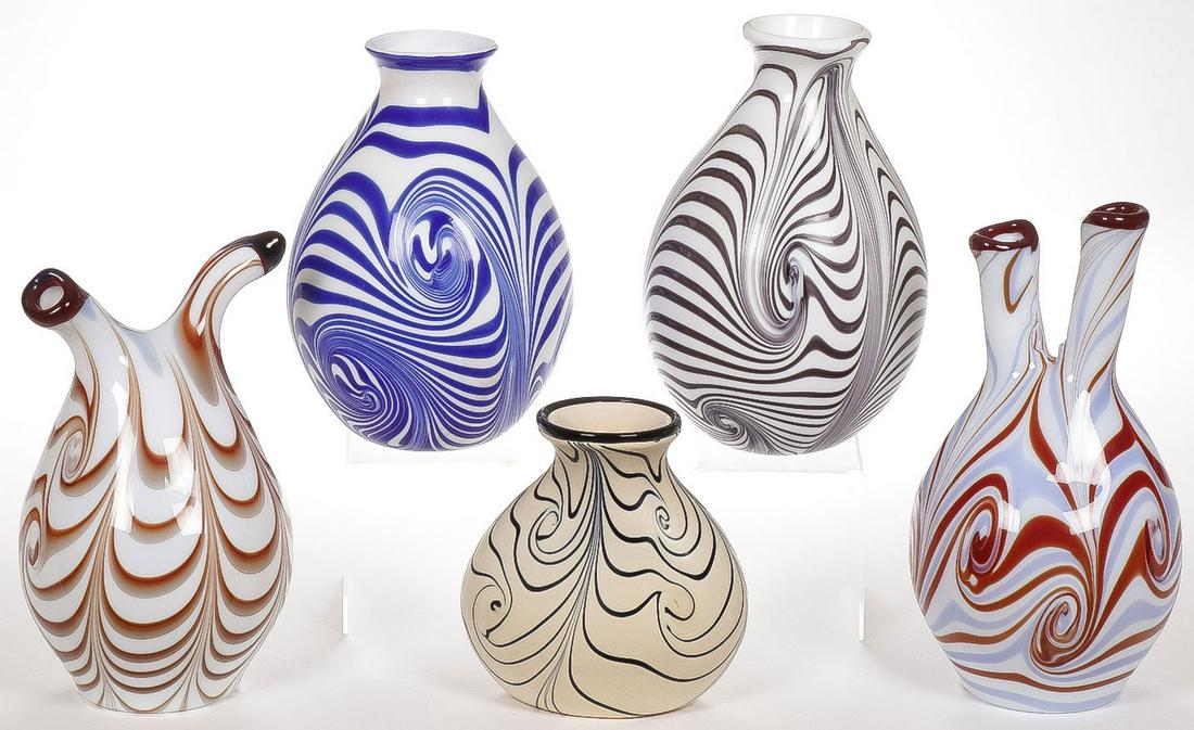Five Nice Dave 'fetty' Fenton Art Glass Vases
