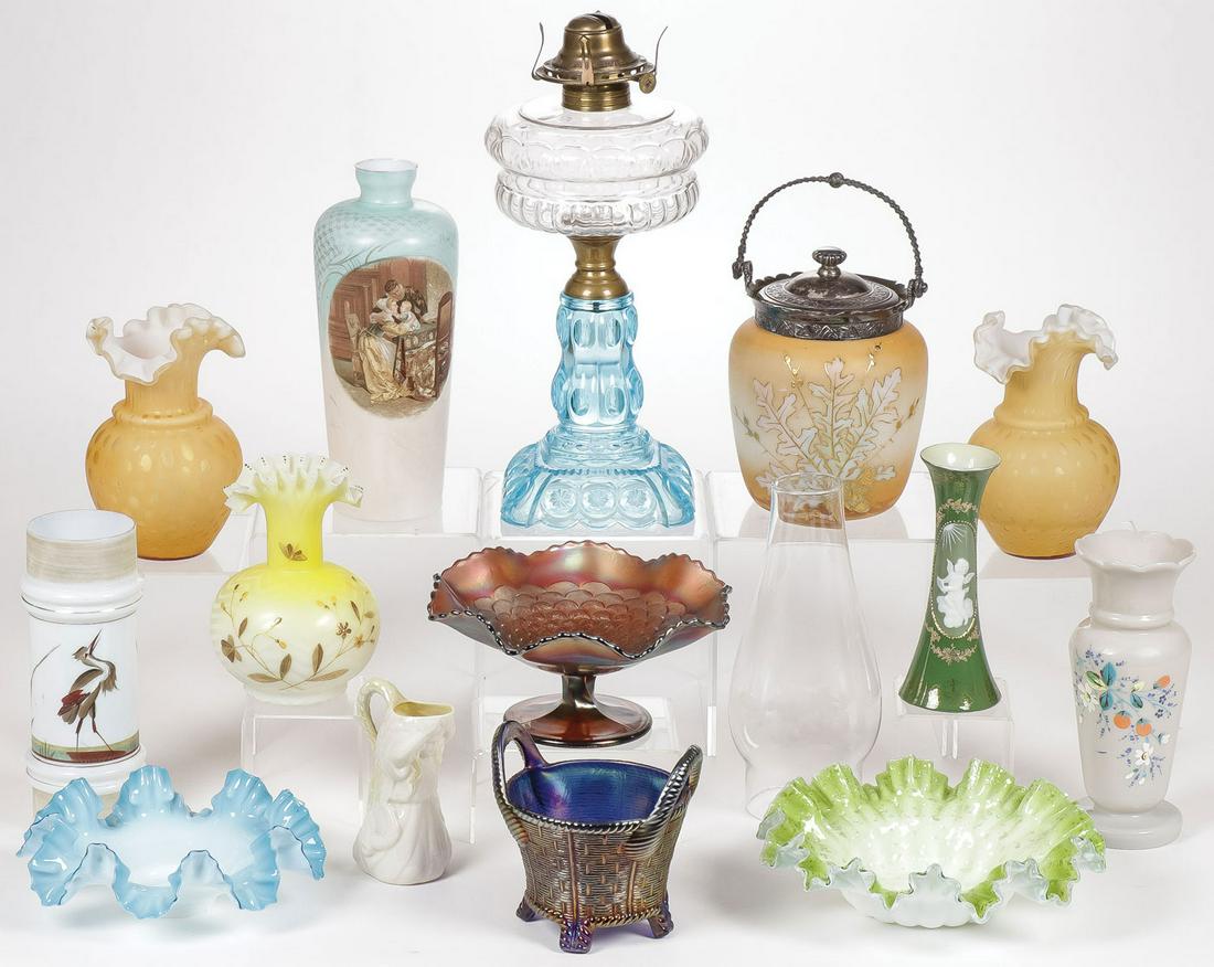 Large Victorian Art Glass Group Auction