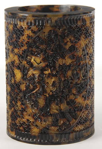 Well Carved Chinese Tortoise Shell Brush Pot