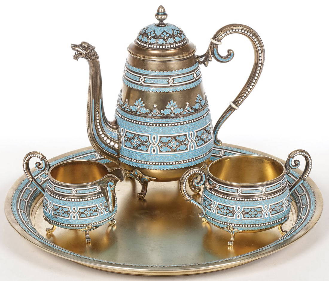Very Fine Russian Silver And Enamel Tea Set Auction
