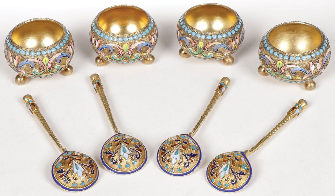 Cased Russian Silver & Enamel Salts Auction