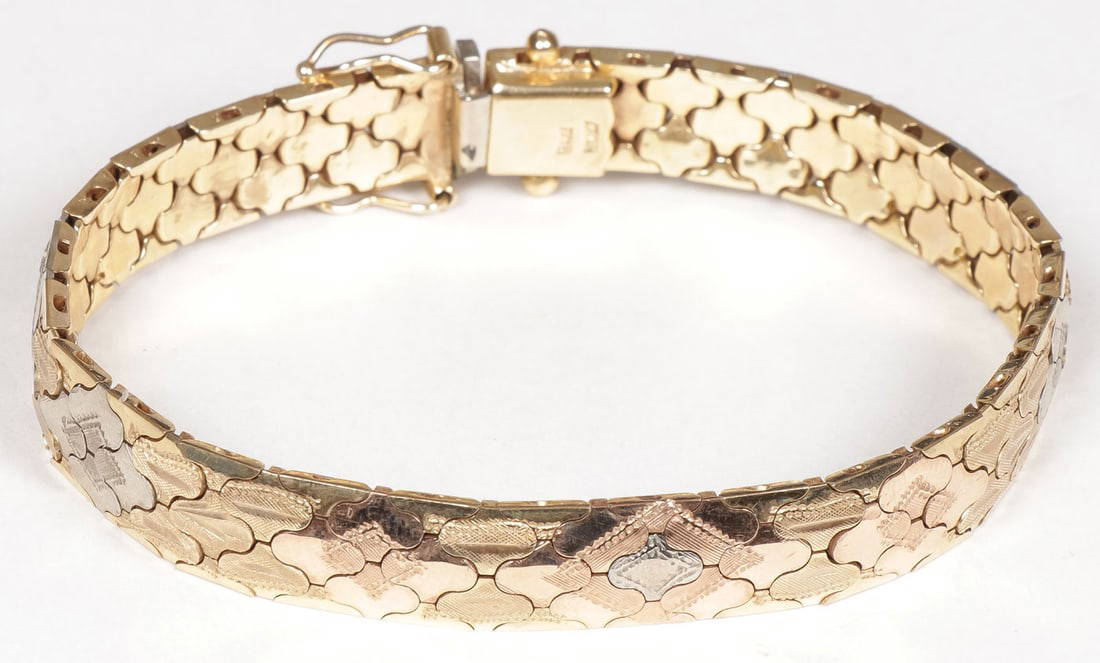 Lovely Italian 14k Tri-color Mesh Bracelet Auction
