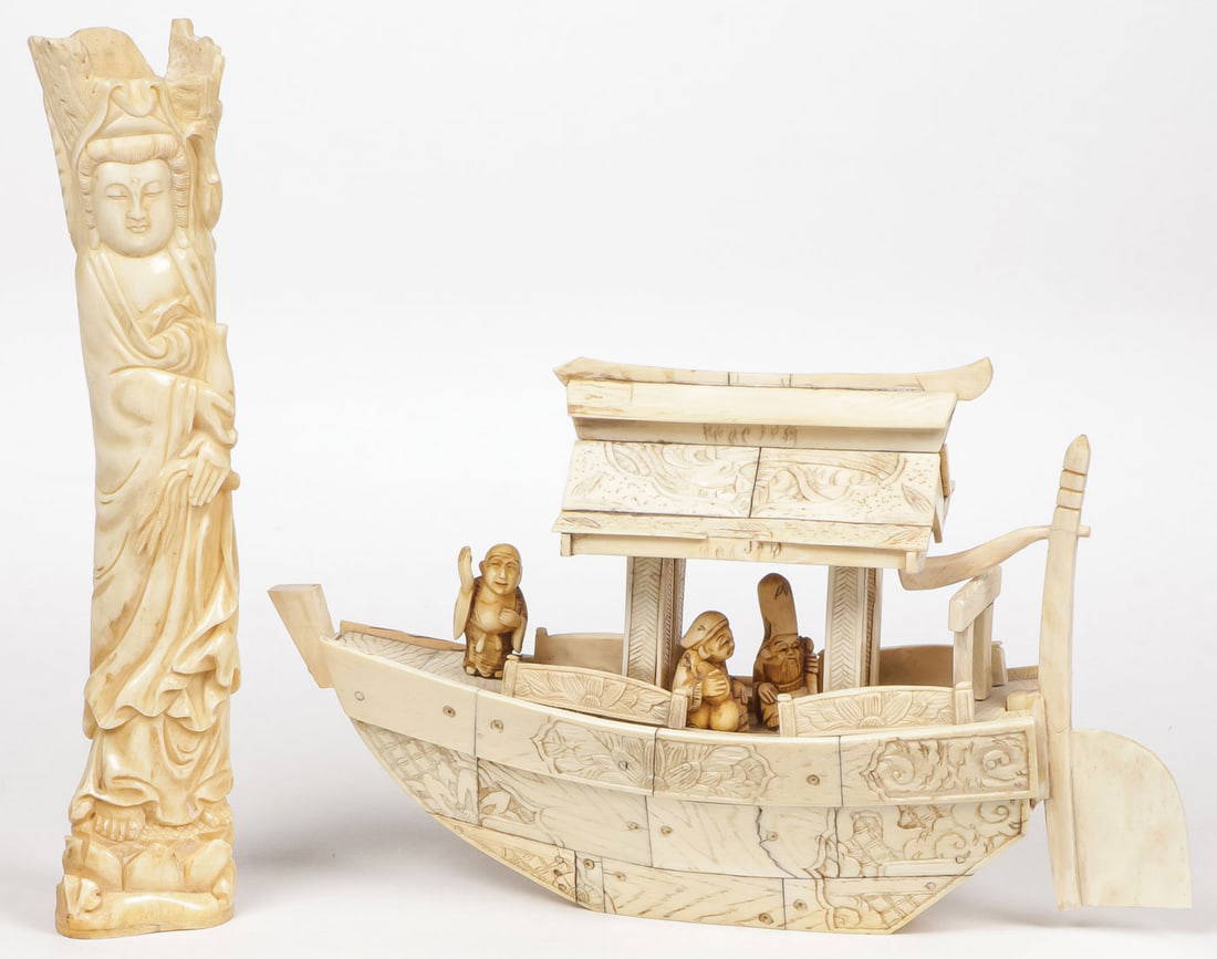 Pair Of Chinese Carved Bone Figures Auction