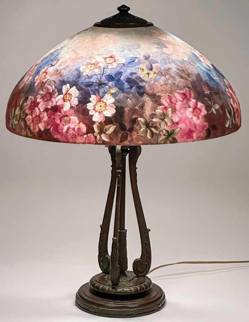 Handel Reverse Painted Lamp & Base Auction