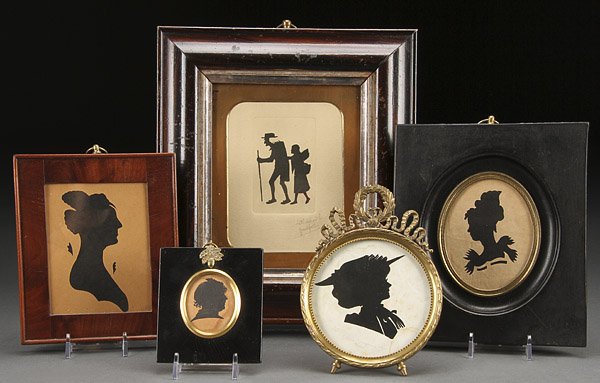 A GROUP OF FIVE 19TH CENTURY SILHOUETTE PORTRAITS