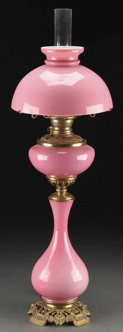 AN IMPRESSIVE VICTORIAN CASED GLASS BANQUET LAMP