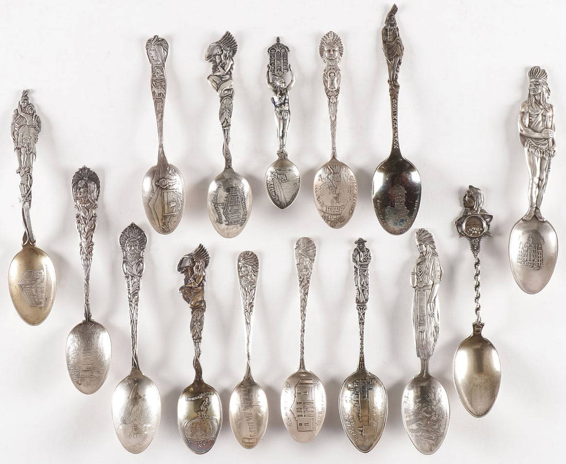 Sixteen Silver Indian Souvenir Spoons Auction