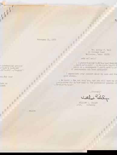 Lt. William Calley Vietnam My Lai Signed Letter