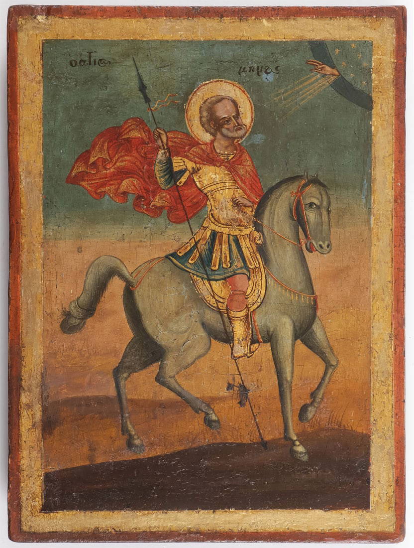 A Greek Icon Of St. Menas, 18th C Auction