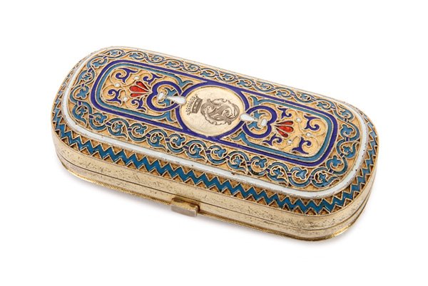 RUSSIAN SILVER & ENAMEL SNUFF BOX, KHLEBNIKOV 1878