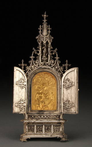 A Very Fine Silvered And Gilt Gothic Triptych