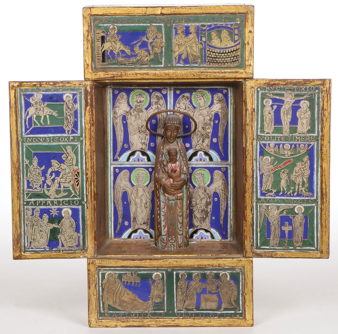 Impressive Bronze & Enameled Triptych Auction