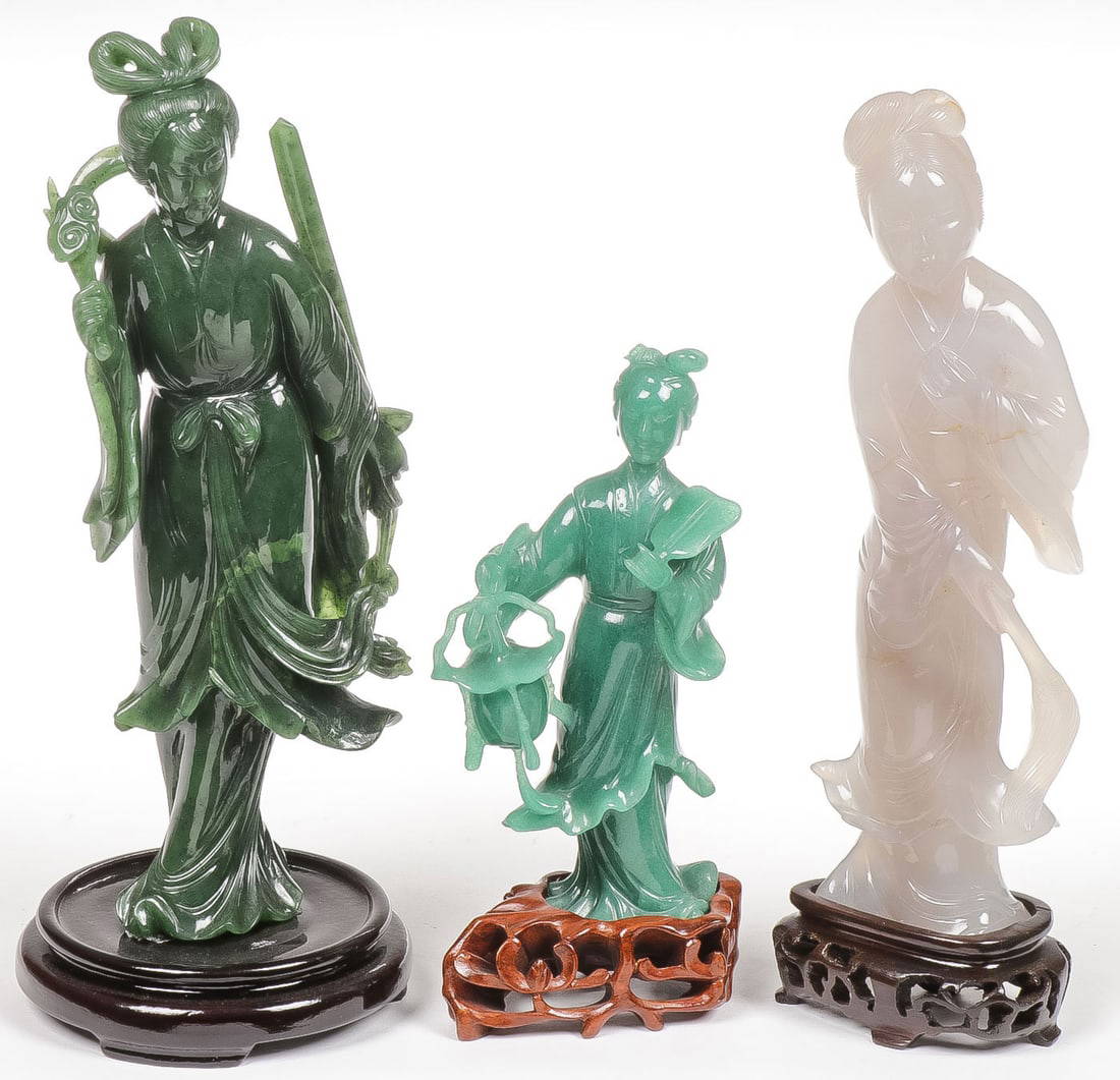 Three Chinese Carved Jade Figures Auction