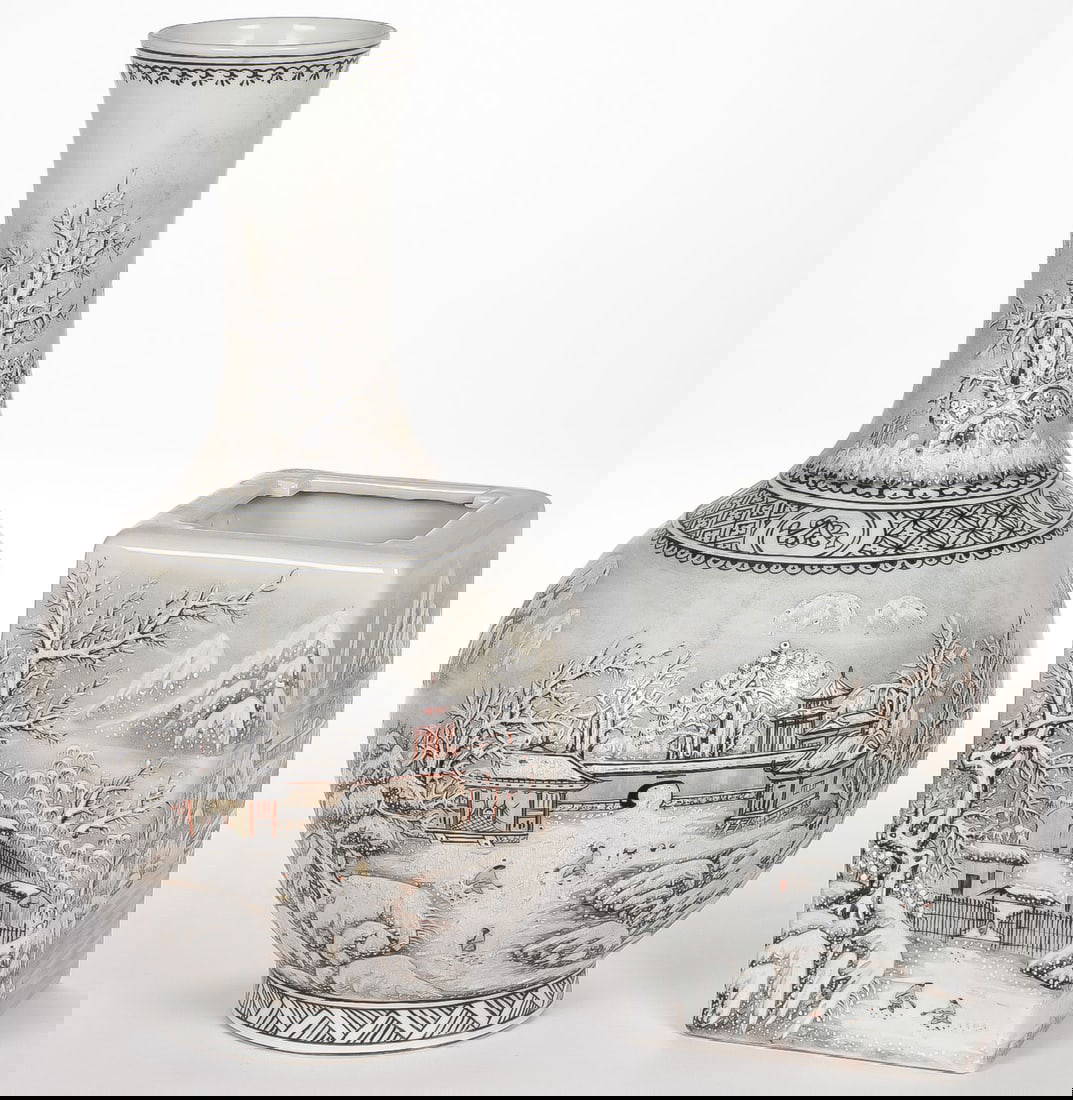 2 Chinese He Xuren Winter Decorated Vases Auction