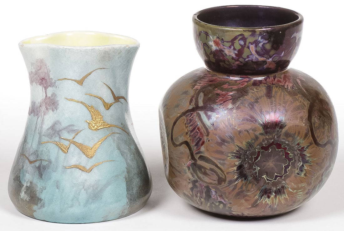 2 Clement Massier Pottery Vases Auction