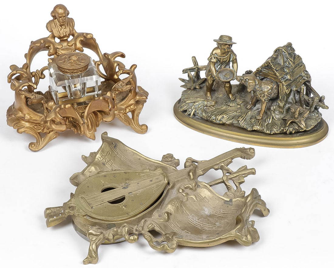 3 Figural Inkwells, 19th C Auction