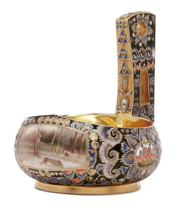 RUSSIAN FABERGE SILVER KOVSH, FEODOR RUCKERT