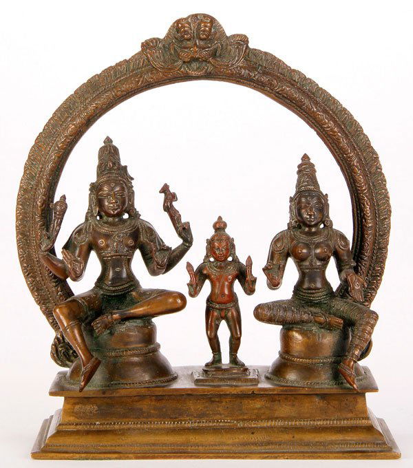 A SINO-TIBETAN HINDU BRONZE SOMASKANDA GROUPING,