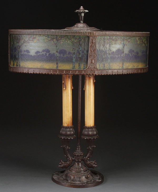 PAIRPOINT REVERSE PAINTED GLASS SCENIC LAMP