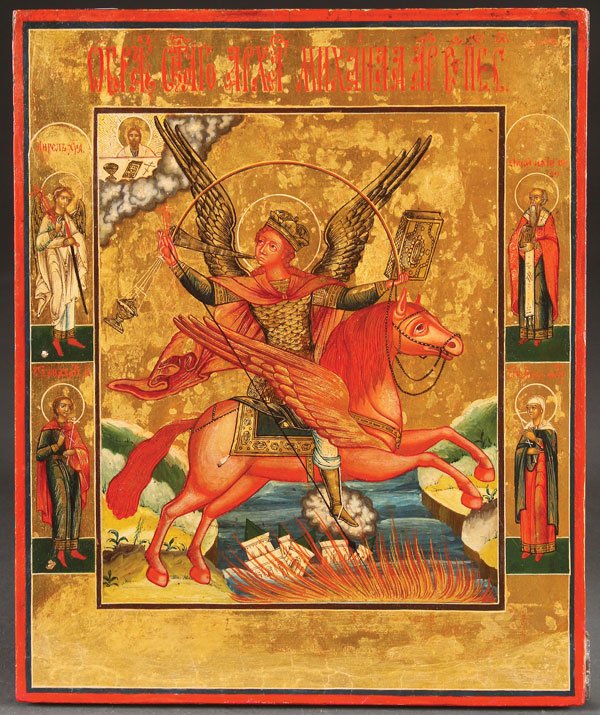 A FINE RUSSIAN ICON OF THE ARCHANGEL MIKHAIL