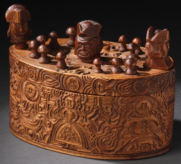 18TH CENTURY NORWEGIAN CARVED WOOD PUZZLE BOX