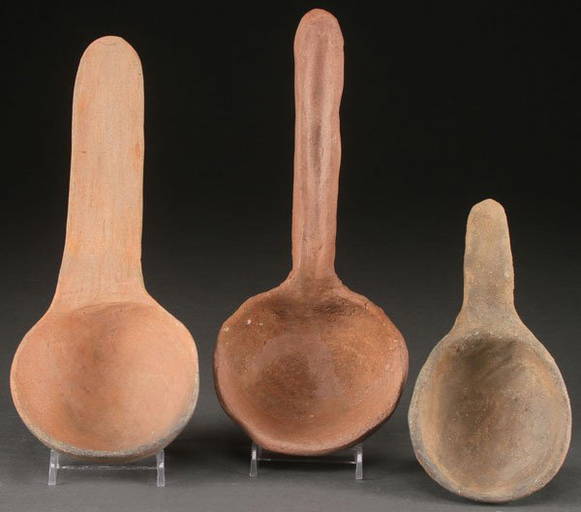 Three Pre Historic Puerco Red Pottery Ladles