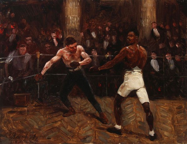 BOXING PAINTING ATTRIBUTED TO GEORGE LUKS & SIGNED