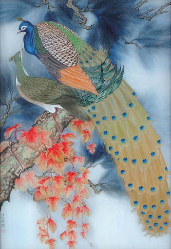 Hung Chu Lee (chinese 20th Century) "peacock & Pe