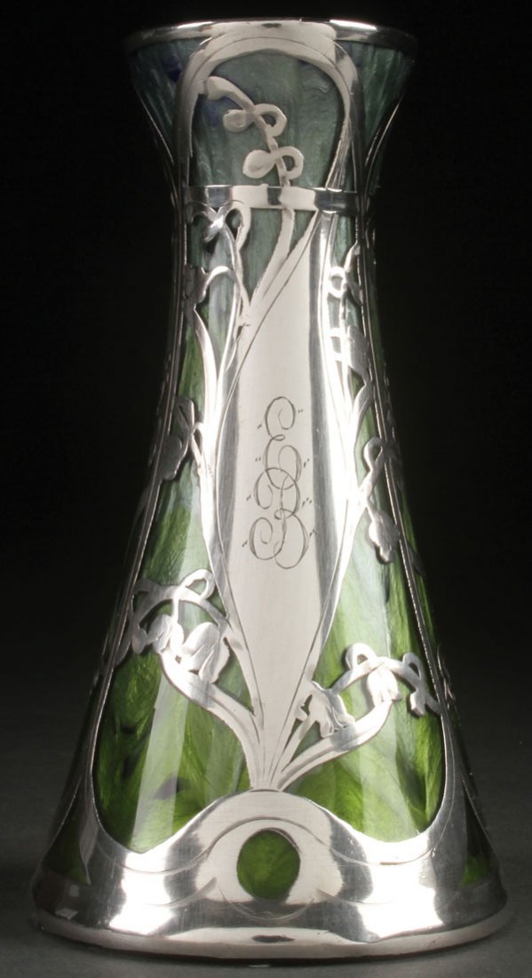 A LOETZ “TITANIA” STERLING MOUNTED ART GLASS VASE