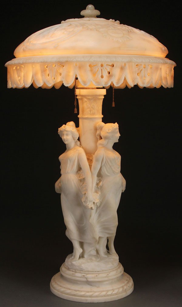 ITALIAN CARVED MARBLE "3 GRACES" PARLOR LAMP
