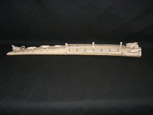 Alaskan Ivory Cribbage Board With Dog Sled And Anim