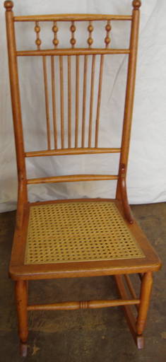 Antique Oak Slipper Rocker With Cain Seat