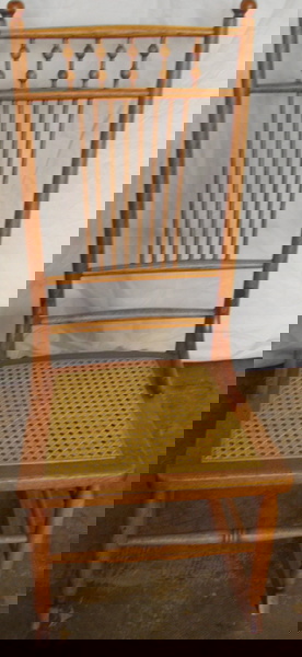 Antique Oak Slipper Rocker With Cain Seat