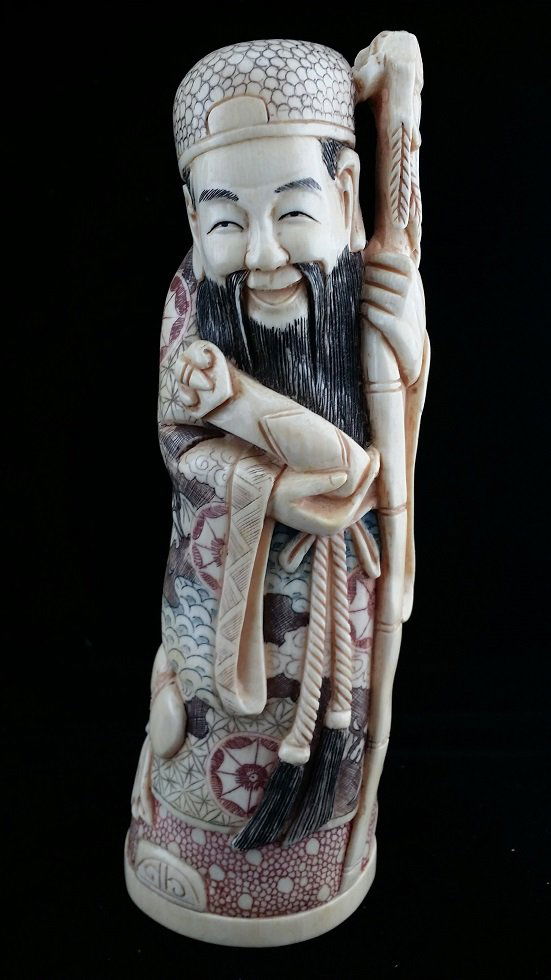 Vintage Large Preban Polychrome Ivory Carving