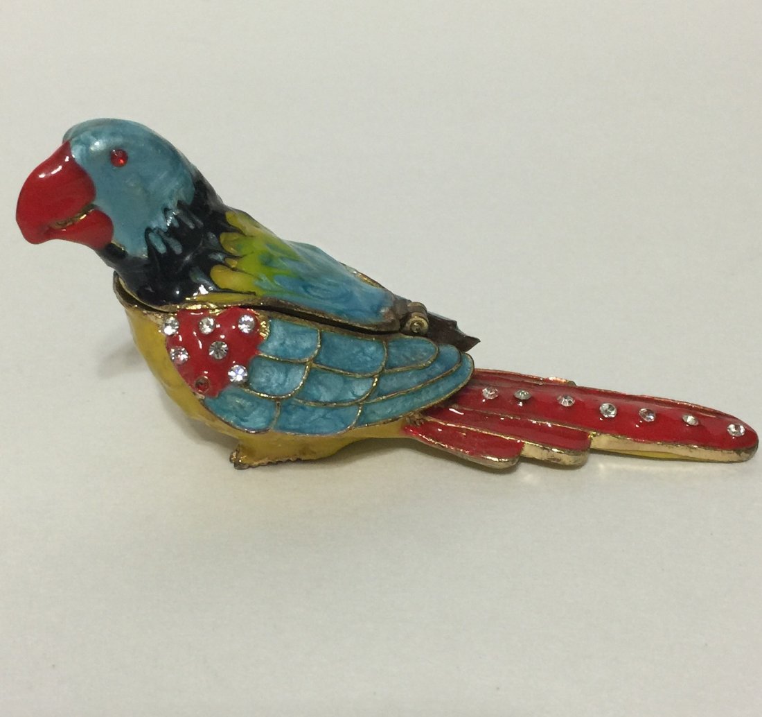 Vintage Jeweled & Enameled Parrot Trinket Box