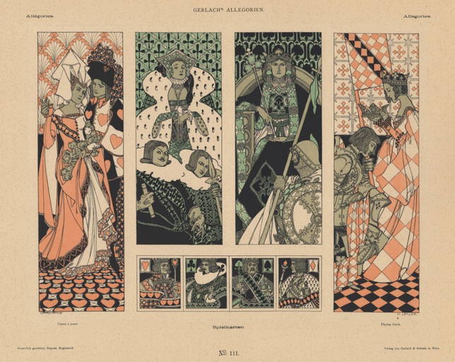 Playing Cards Symbolist Lithograph 1895