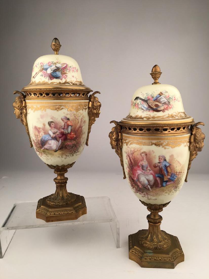 Antique pair of French Sevres artist signed covered