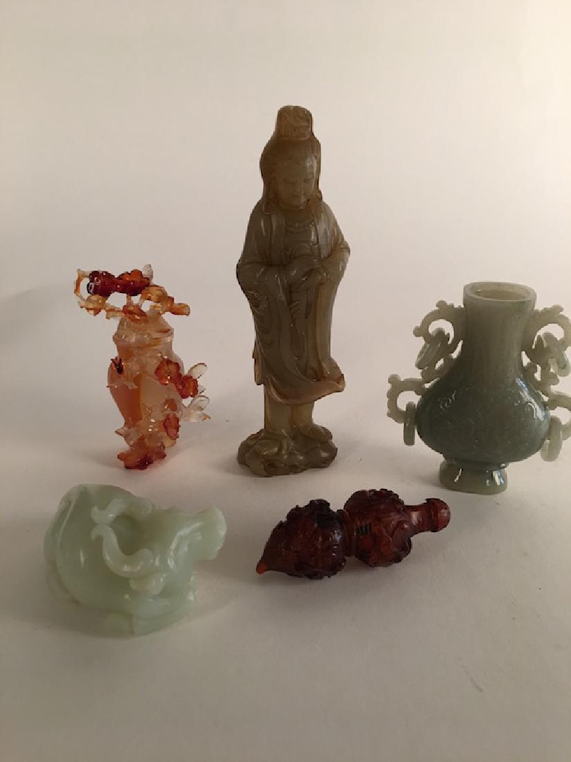 Five Misc. Pieces Of Amber, Jade Items.