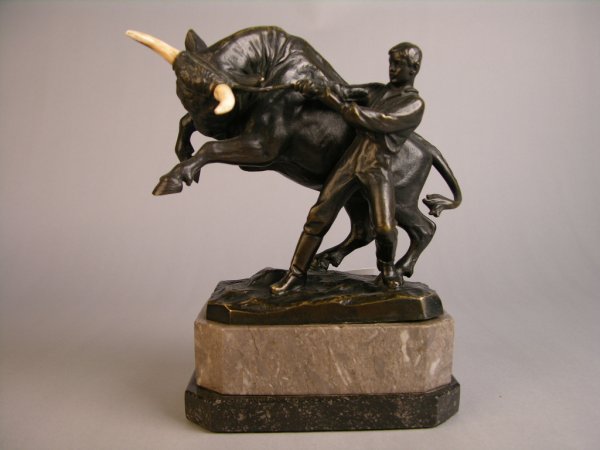 64: ANTOINE BOFILL:BRONZE AND IVORY FIGURE.