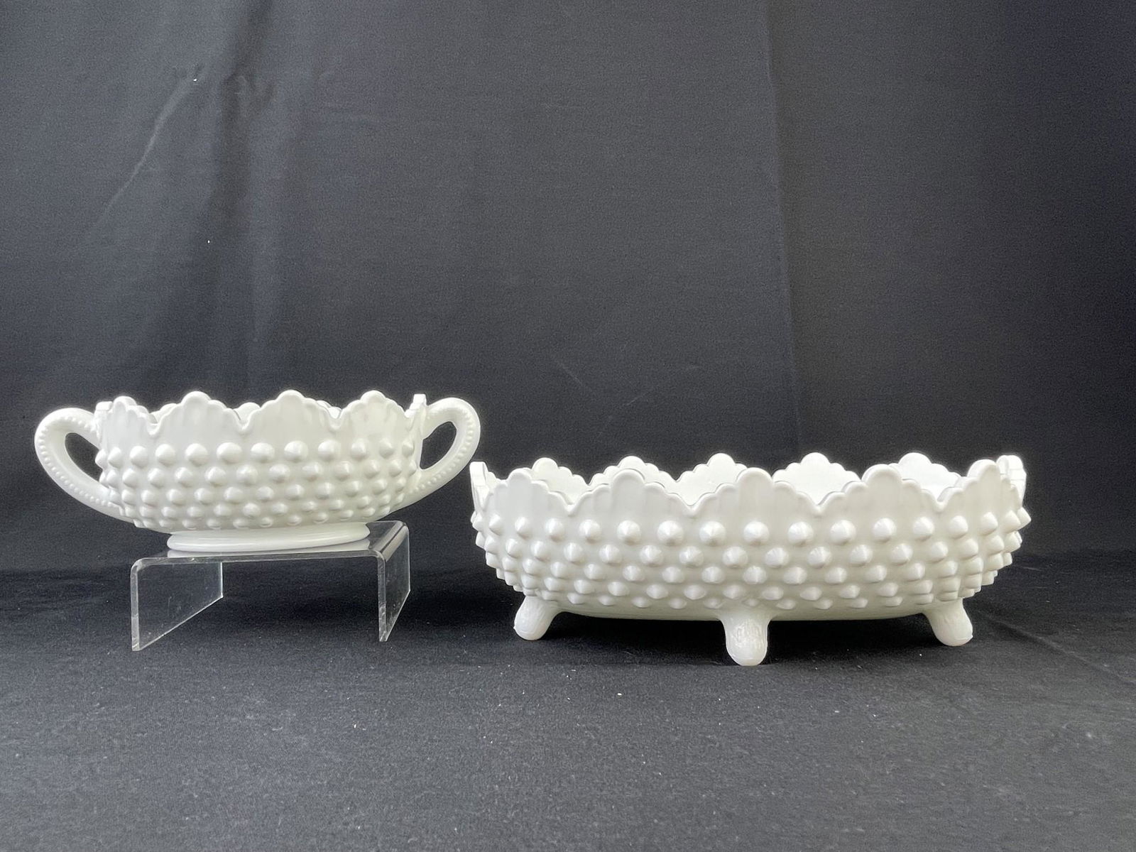 Vintage Fenton White Milk Glass Hobnail Pattern Dishes